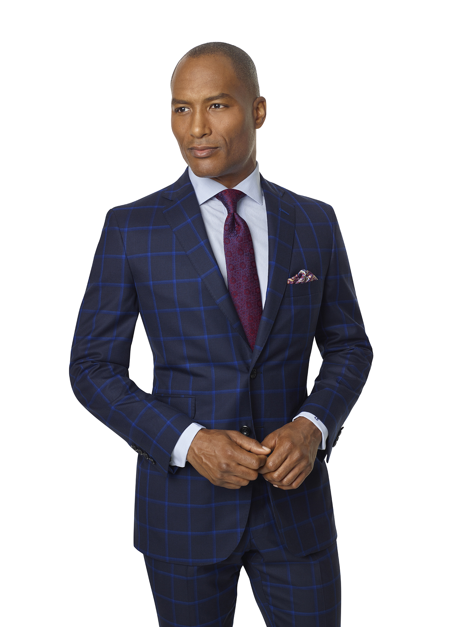 Dark Navy Windowpane - Super 130's Wool | Tom James Company