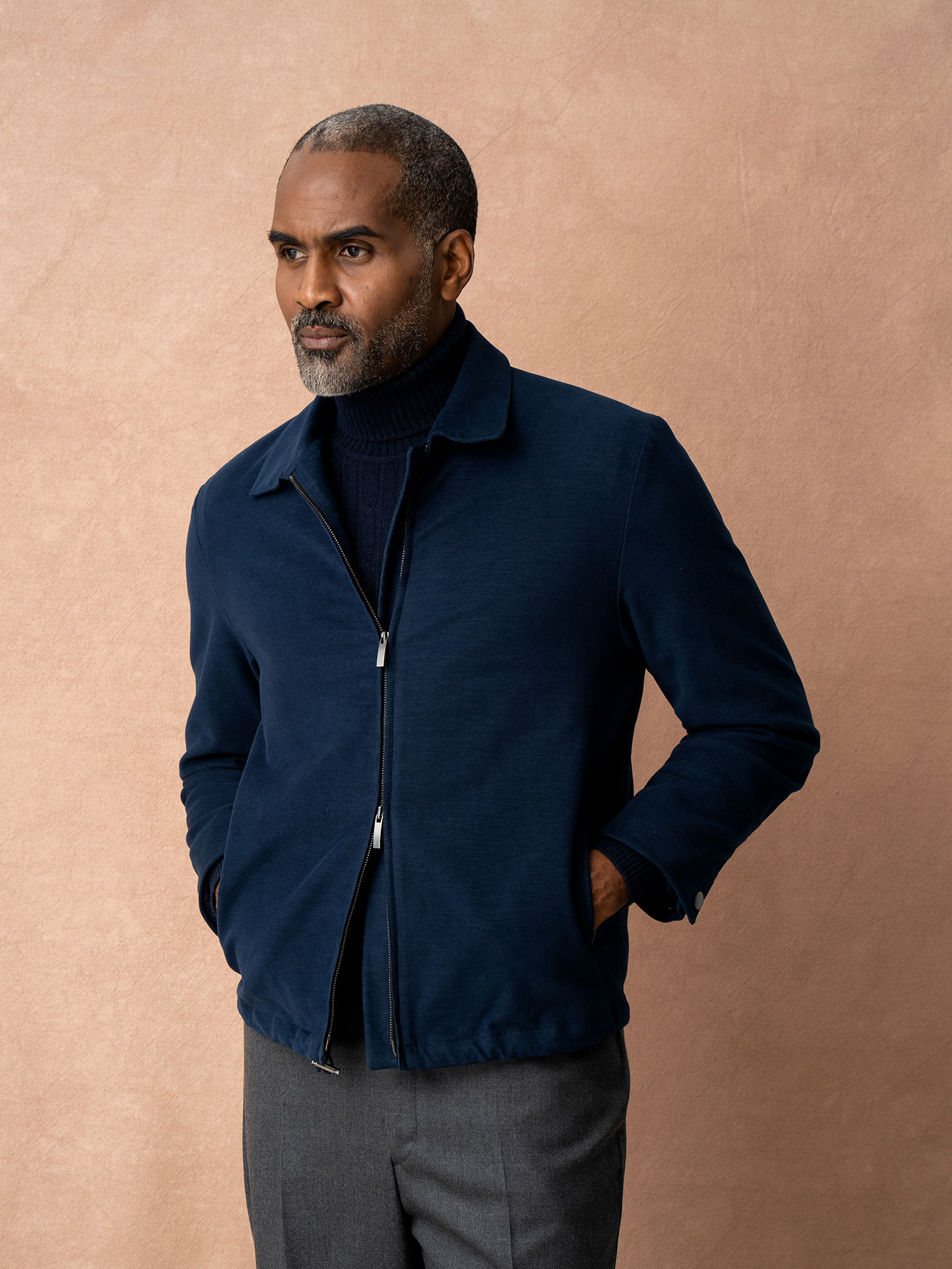 Navy Moleskin Driver Jacket | Tom James Company